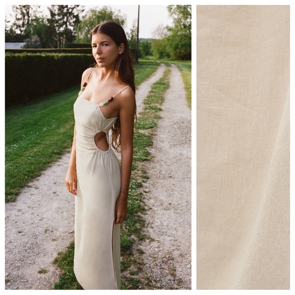 Zara | Dresses | Nwt Zara Light Sand Linen Blend Stone Midi Dress Size ...